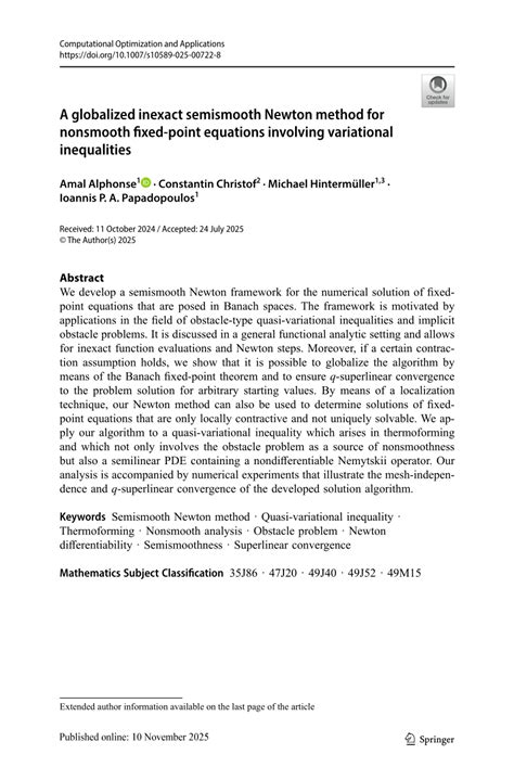 Pdf A Globalized Inexact Semismooth Newton Method For Nonsmooth Fixed Point Equations