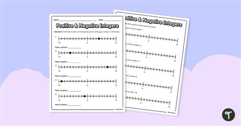 Positive Negative Number Line Worksheet Teach Starter