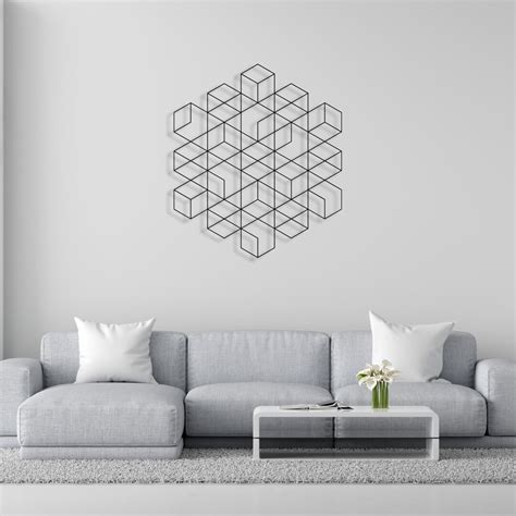 3d Geometric Line Metal Wall Art Modern Abstract Home Decor Etsy