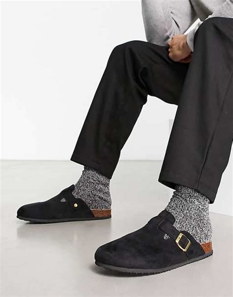 Truffle Collection Faux Suede Slip On Clogs In Black Asos
