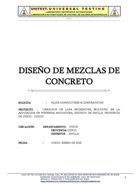 1 Diseño De Mezcla De Concreto Pdf Hormigón Ingeniería De Edificación