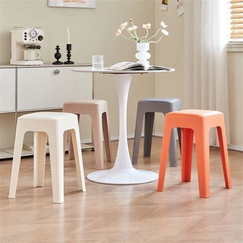 【sg Seller】stackable Plastic Stool With Cushion Dining Chair Set Of