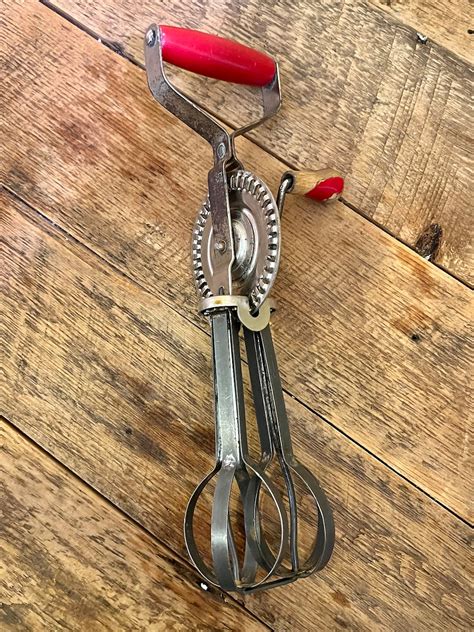 Vintage Red Handle Manual Egg Beater Etsy