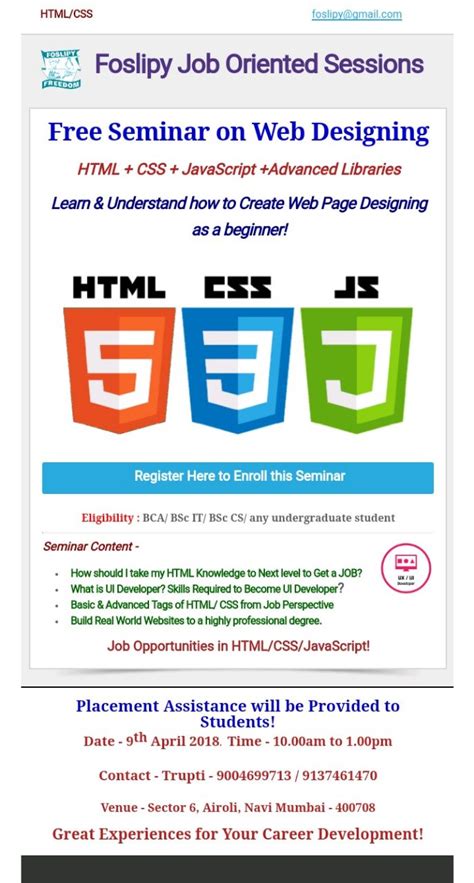 Free Seminar On Web Designing Html Css Javascript Advanced Libraries
