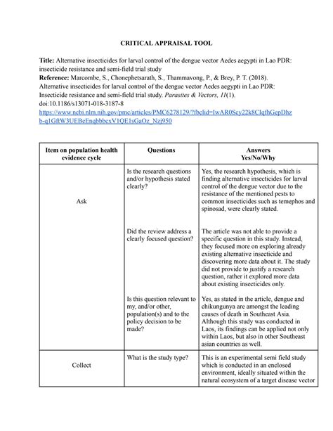Solution Community Health Nursing Ebp Critical Appraisal Tool Studypool