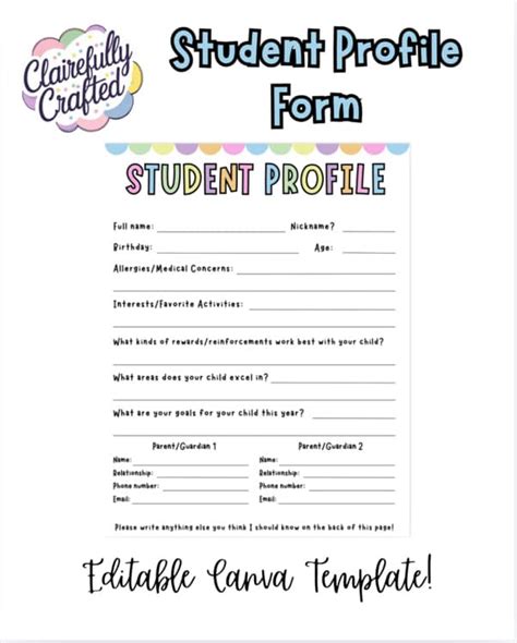 Student Profile Form Editable By Clairefully Crafted Tpt