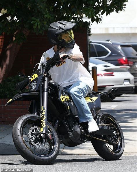 Justin Bieber Takes A Cruise On His Drew Motorcycle For A Coffee Run