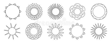 Sun With Different Variations Of Rays Set Stock Illustration