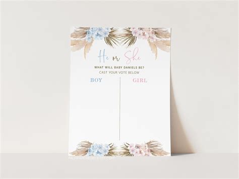 Gender Reveal Voting Board Digital File Template Pampas Etsy