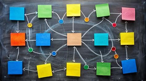 Problemsolving Mind Map Colorful Sticky Notes On Blackboard Premium