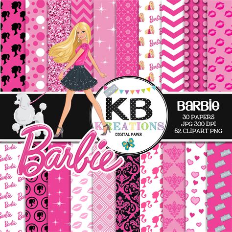 Barbie Digital Paper Pack 30 Papers 52 Clipart By Kbkreations209