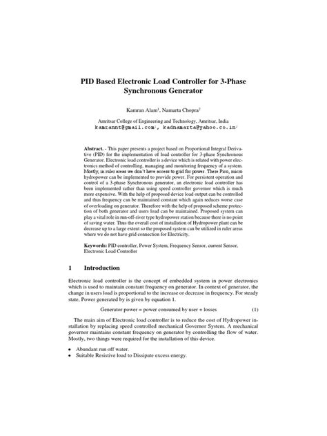 Pid Based Electronic Load Controller For Three Phase Generator Pdf
