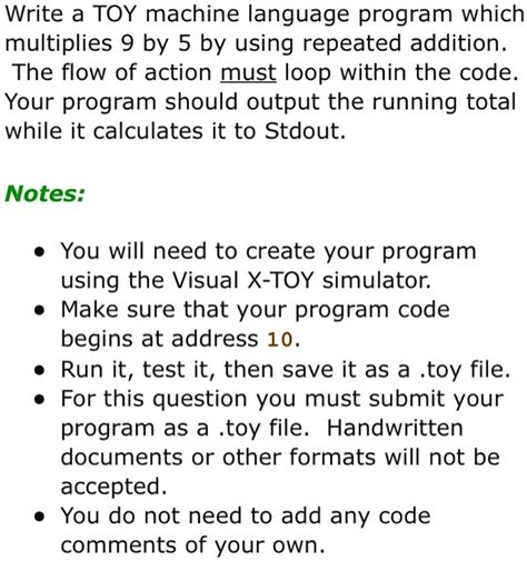 SOLVED Please Help Write A TOY Machine Language Program Which