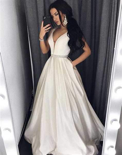 Elegant V Neck Off The Shoulder Prom Dresses With Pocket Laurafashionshop