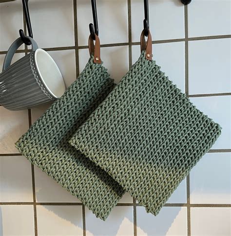 Topflappen 2er Set Gehäkelt Modern Küchenhelfer Küchentextilien