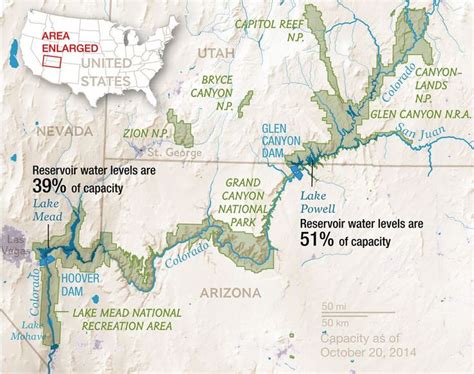 Map Of The Lake Mead And Lake Powell Regions Lake Powell Lake Mead