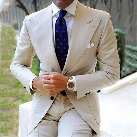 Beige Men Suits For Wedding Suit Wide Peaked Lapel Formal Groom Wear