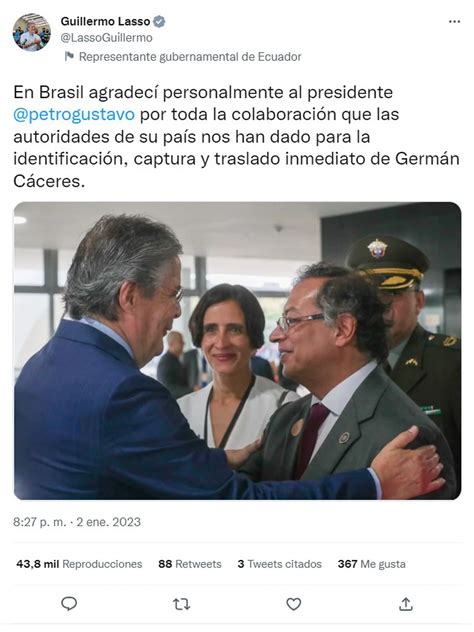Guillermo Lasso le agradeció a Gustavo Petro por la captura de uno de los feminicidas más