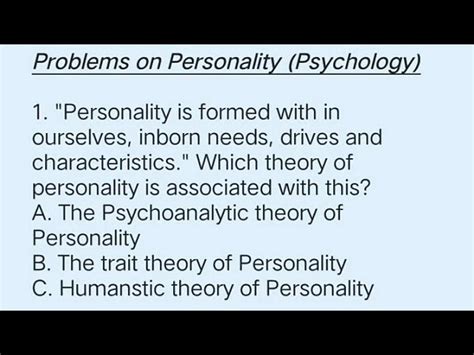Freshman Psychology Questions Chapter 6 Personality