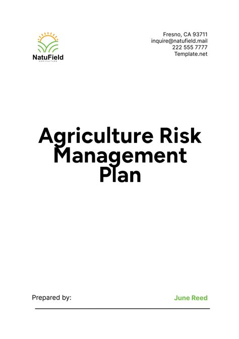 Free Agriculture Risk Management Plan Template To Edit Online