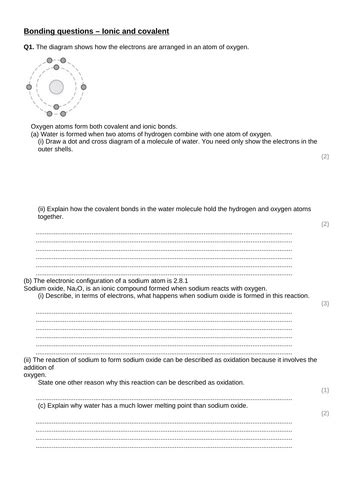 Covalent Bonding Ppt Worksheet And Ans Teaching Resources