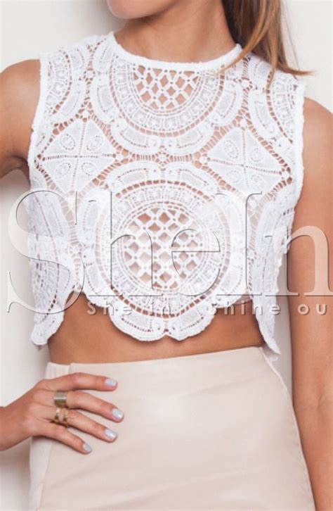 White Sleeveless Crochet Lace Crop Tank Top White Crop Top Tank