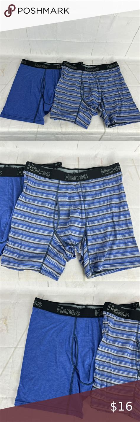 2 Pairs Hanes Mens 2xl Comfort Flex Fit Boxer Briefs Blue Gray Striped