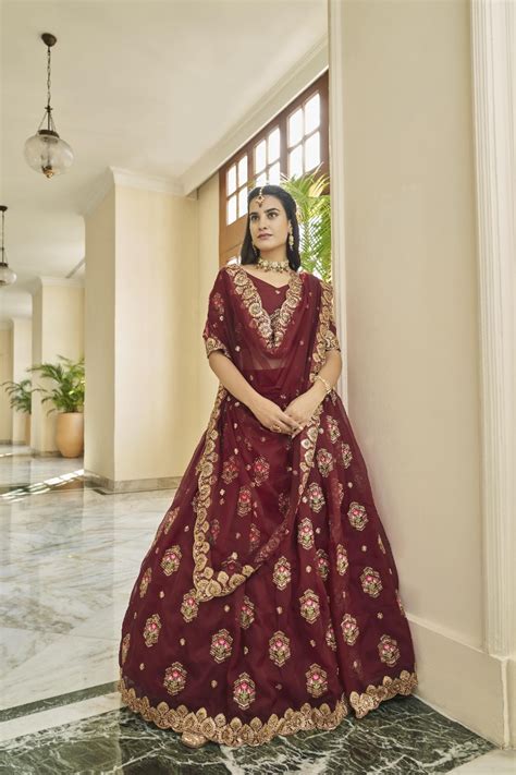 Beautiful Organza Silk Maroon Color Party Wear Lehenga Choli Sethnik