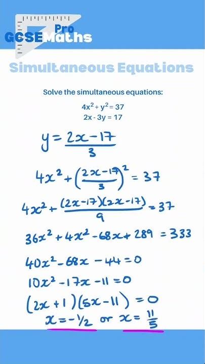 Quadratic Simultaneous Equations Maths Gcse Algebra Solve Revision Simultaneousequations