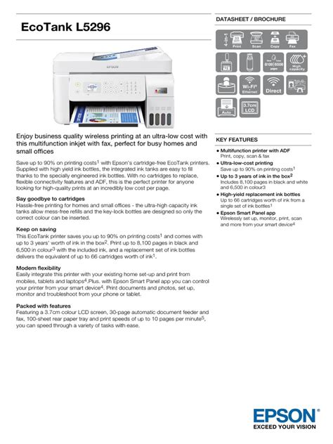 Ecotank L5296 Datasheet Pdf Printer Computing Image Scanner
