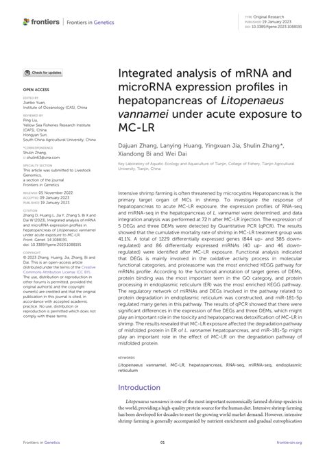 Pdf Integrated Analysis Of Mrna And Microrna Expression Profiles In