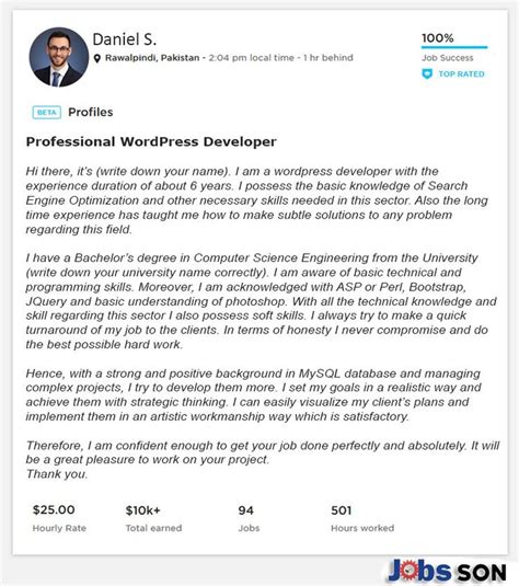Upwork Profile Overview Sample For Wordpress Developer Upwork Profile Upwork Wordpress Developer