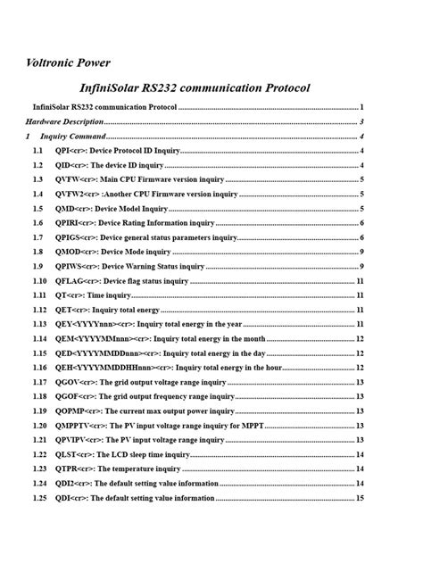 Voltronic Power Rs232 Communication Protocol For Infinisolare55kw V10