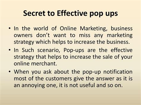 Ppt Secret To Effective Pop Ups Powerpoint Presentation Free