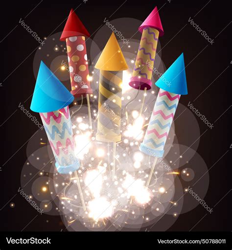 Realistic Firecrackers With Light Explosive Vector Image