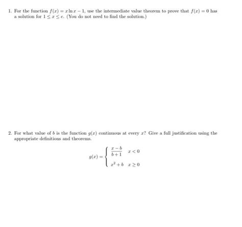 Solved 1 For The Function F X Xlnx−1 Use The Intermediate