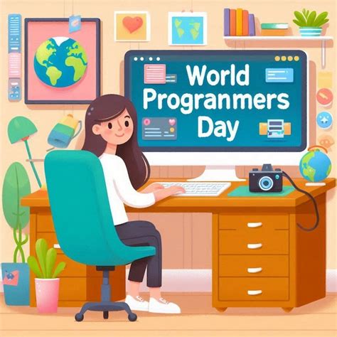 World Programmers Day A Woman Is Sitting At A Computer With The Words Worlds Biggest Program