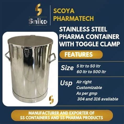 Capacity 20 L Stainless Steel Pharma Container For Commercial