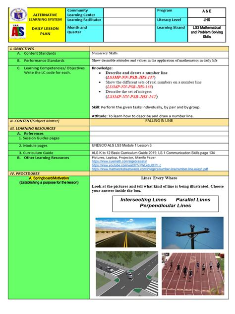 ls3 math dlp jhs draw number line pdf learning reading