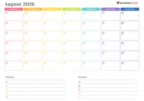Kalender August 2026 Zum Ausdrucken Pdf Kostenlos