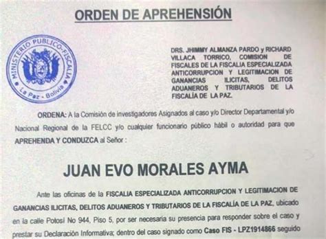Para Evo La Orden De Aprehensión En Su Contra Es Inconstitucional