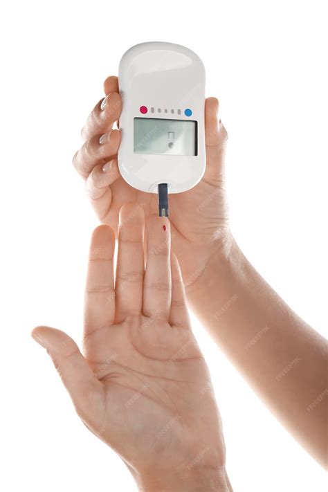 Premium Photo Woman Testing Glucose Level With Digital Glucometer On White Background Diabetes