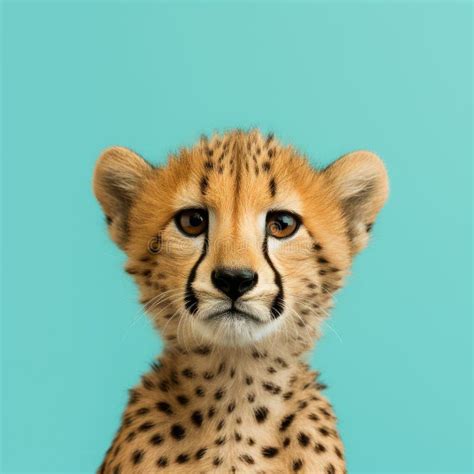 Minimalistic Surrealism Captivating Cheetah Cub In Turquoise Stock