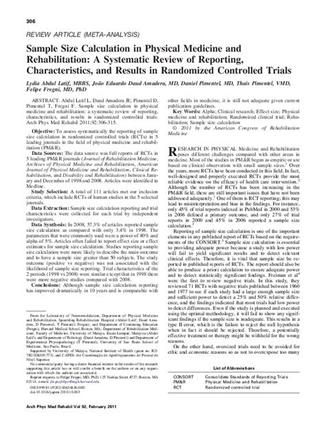 Pdf Sample Size Calculation In Physical Medicine And Rehabilitation A Systematic Review Of