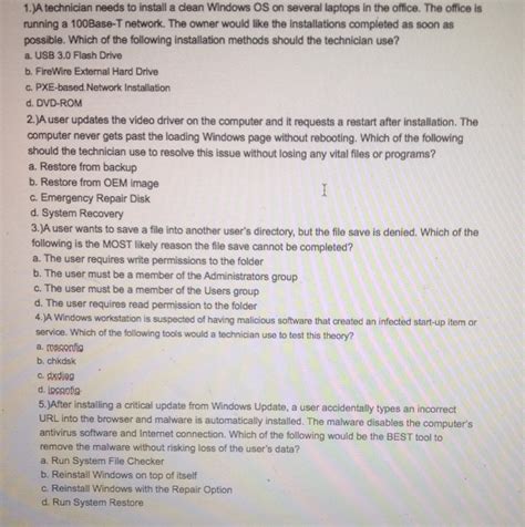 Solved A Technician Needs To Install A Clean Windows OS Chegg