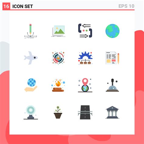 Pictogram Set Of 16 Simple Flat Colors Of World Earth Nature Phone