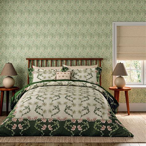 Morris And Co Vanda Scrolling Carnation Bedding Olive And Ivory Bedeck Home