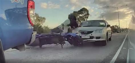 Dashcam Footage Captures Motorcyclist In Head On Collision Geelong