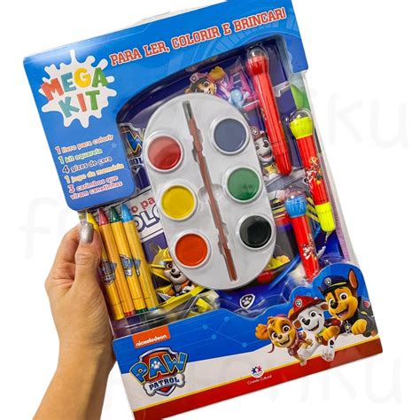 Mega Kit Livro Infantil Colorir Patrulha Canina Ler Colorir E Brincar Giz De Cera
