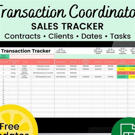 Transaction Coordinator Contract Tracker Transaction Etsy